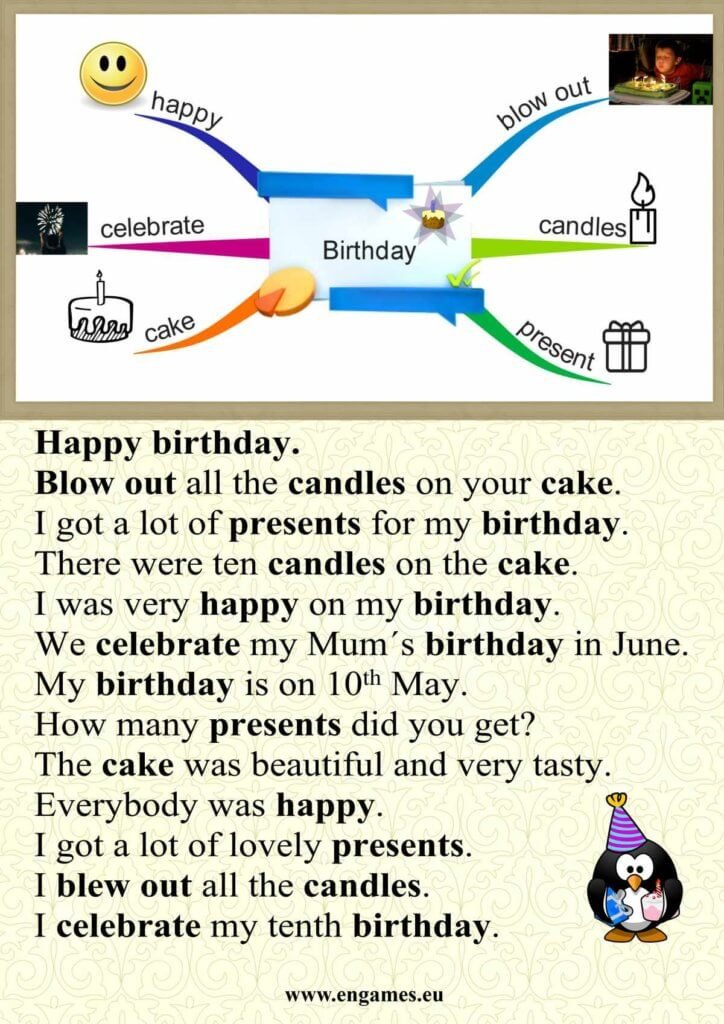 Thematic vocabulary - Birthday - Games to learn English