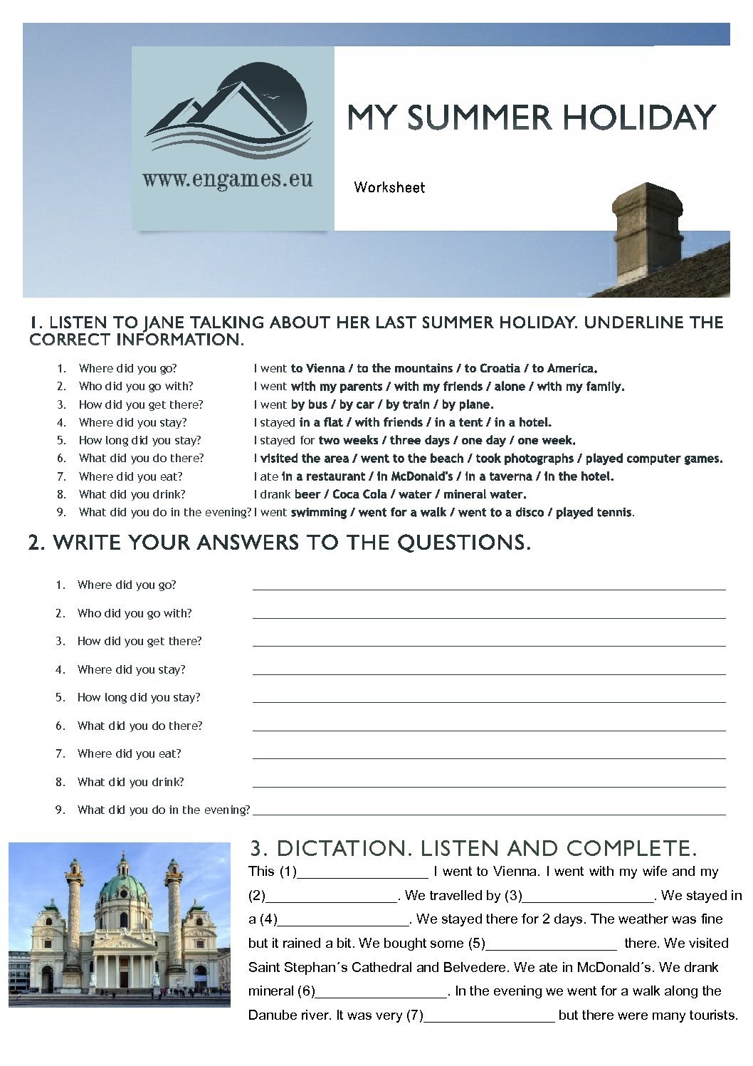 My summer holiday worksheet new - Games to learn English